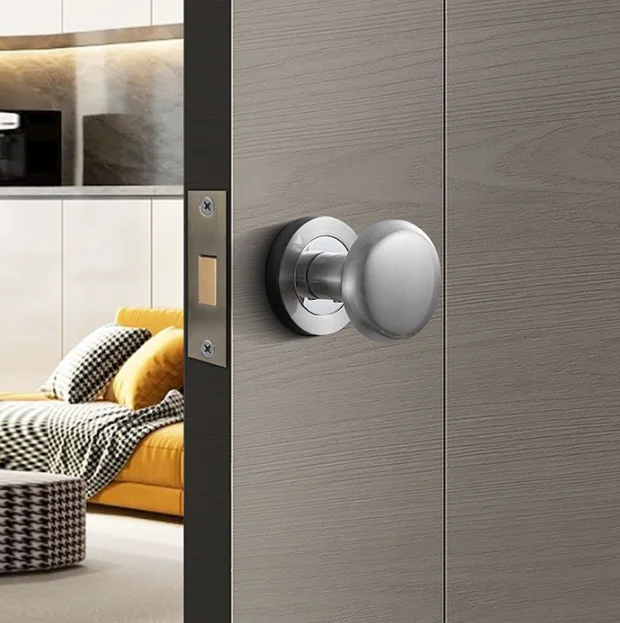 Round Door Handle Single Side Lock Aluminum Zinc Alloy Interior Bedroom ...