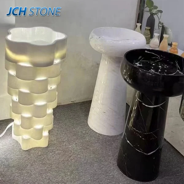 White Marble Stone Free Standing Multi-layered Flower Shaped Wash Basin ...