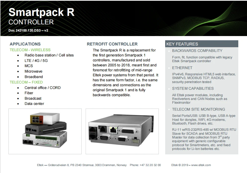 Eltek Smartpack R Controller Monitoring Power Module