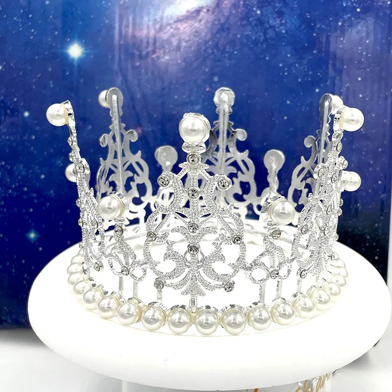 Mini Tiara Cake Topper Gold Crystal Pearl Vintage Wedding Cake Crown ...
