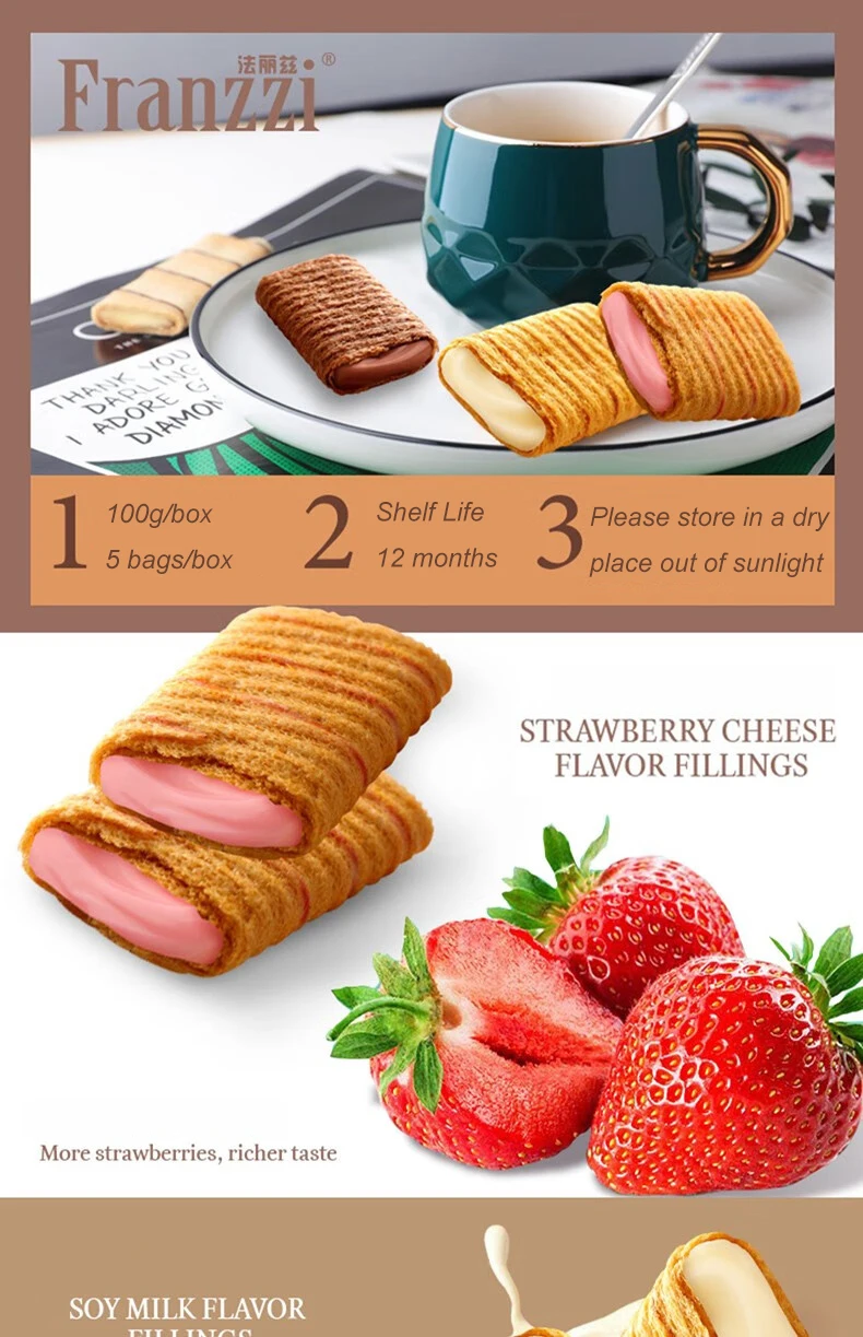 Franzzi Cookies 100g Strawberry Cheese Sandwich Wafer Rolls Multi ...