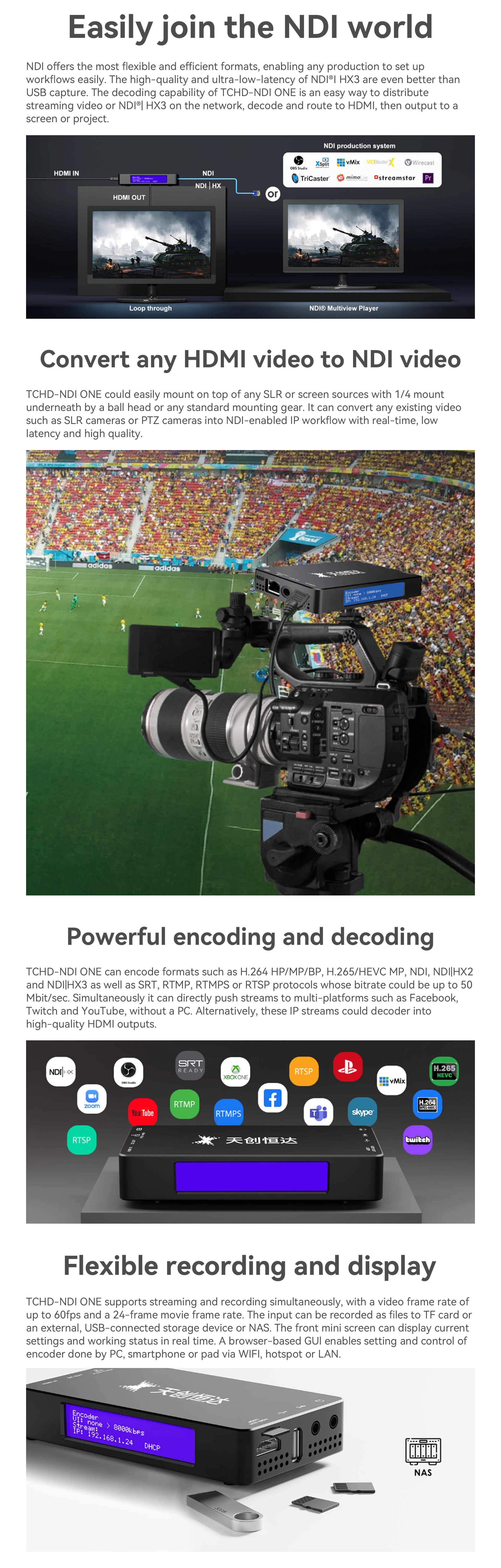 Tally Built in 4K NDI POE Video Streaming Encoder Decoder