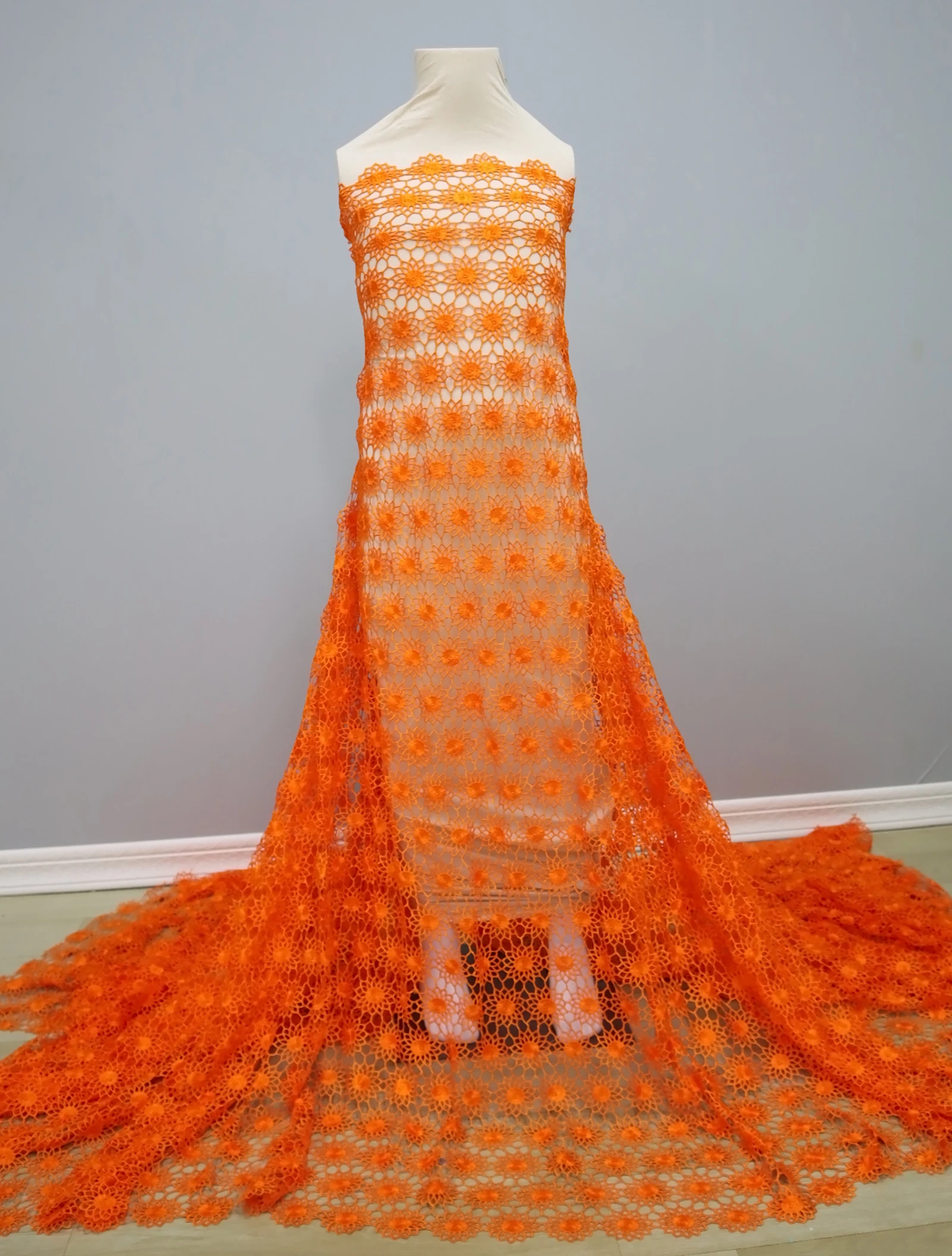 Orange Sinerger Cord Lace Fabric - Perfect for Dress & Events
