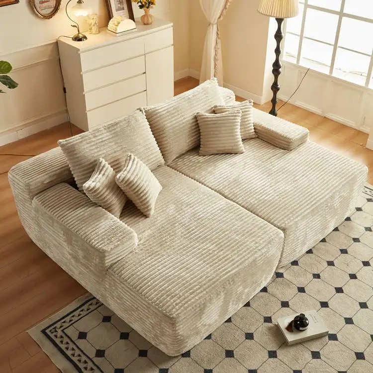 Modern Modular Corduroy Double Chaise Sleeper Sofa Couch - Comfy Deep ...