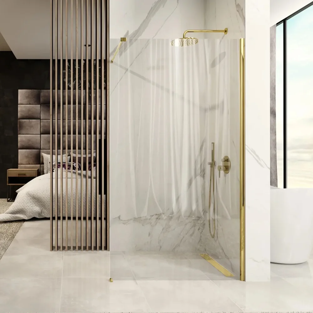Gold Color Walk In Shower Enclosure Bathroom 6mm/8mm/10mm Glass Door ...