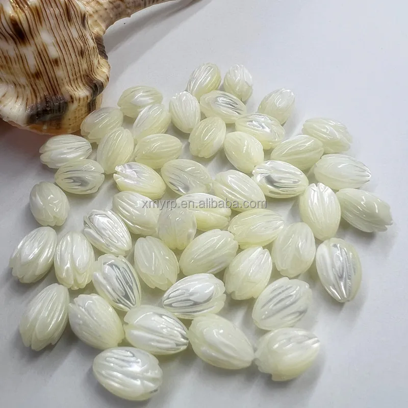 8mm 10mm Carved Hawaiian Shell Flower Charms Beads Natural Shell Mother ...
