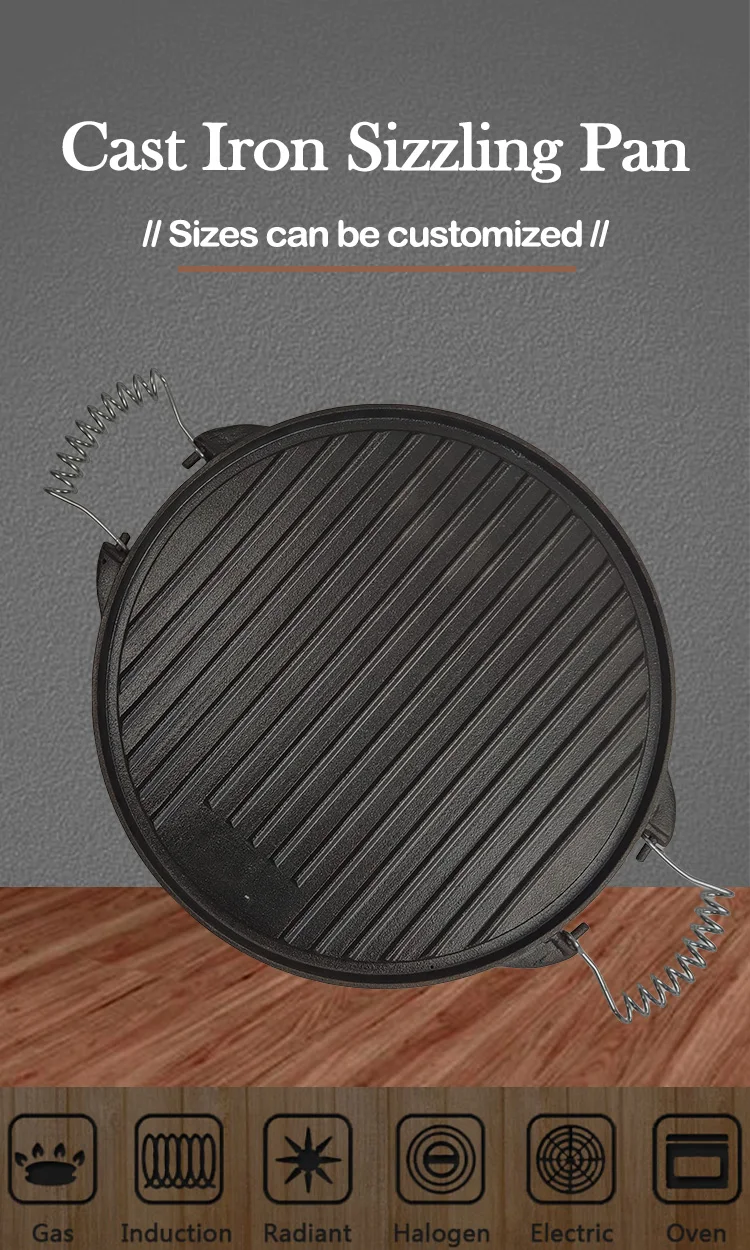 Pre-seasoned Round Cast Iron Griddle Plate Double Burner Griddle With ...