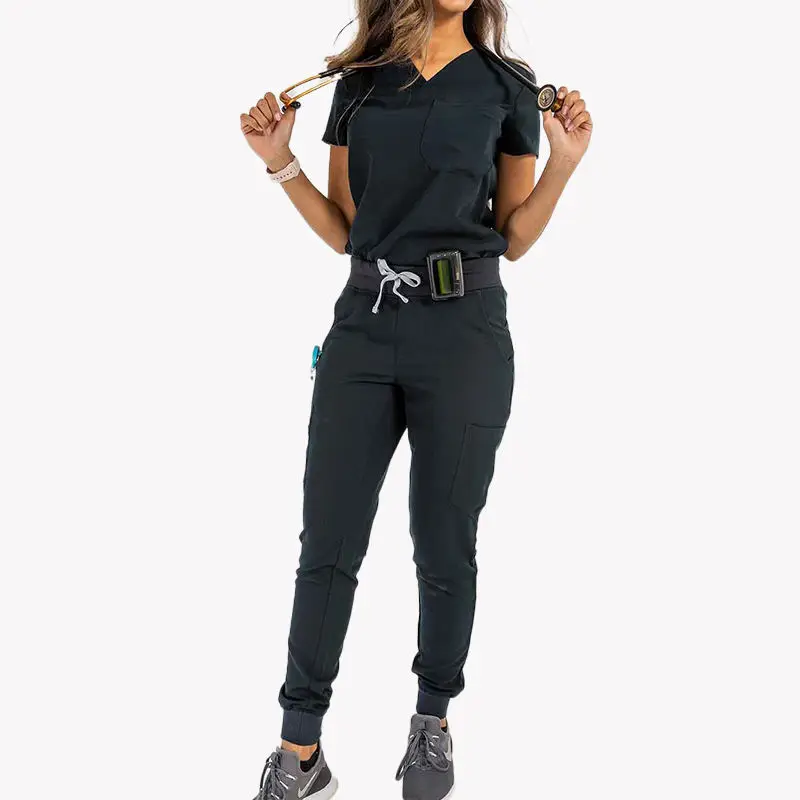 Custom Logo Doctor Nurse Suit Anti Wrinkle Jogger Scrubs