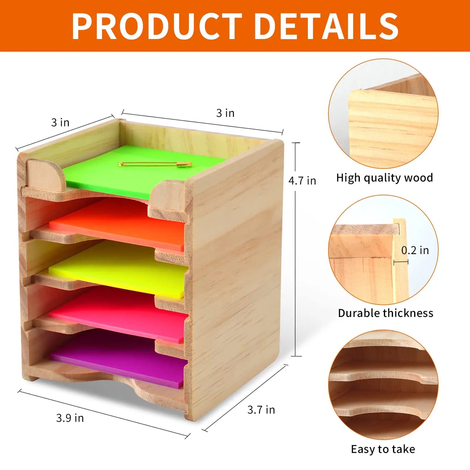 Multi-layers Pine Wood Notepad Storage Holder for Office