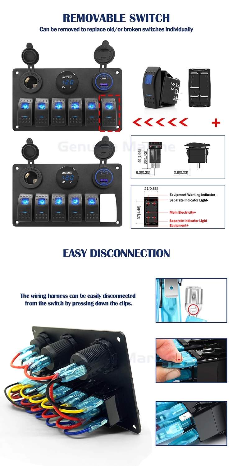 Genuine Marine Marine Switch 6 Gang ABS Boat Switch Panel with LED ...