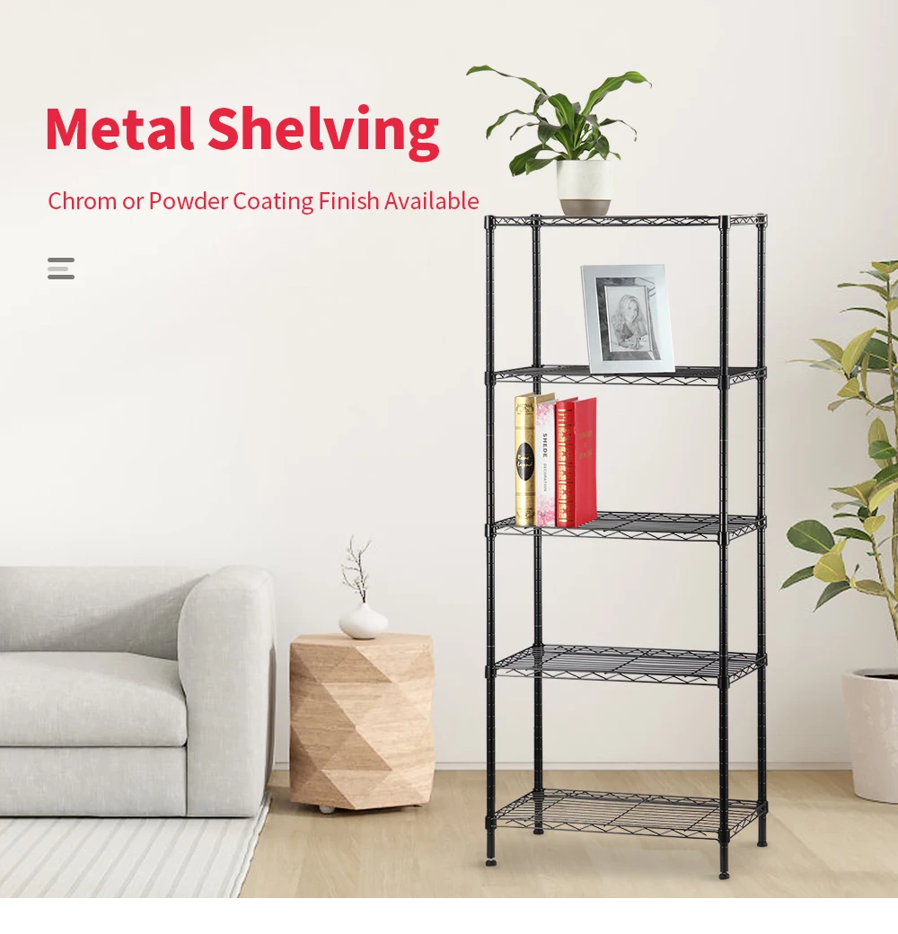 Hight Quietly Height Adjustable Metal Shelving 3/4/5 Tier Wire Shelving ...