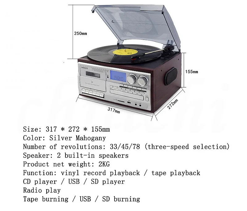 Vinyl Record Player with Multi-Functionality and Bluetooth