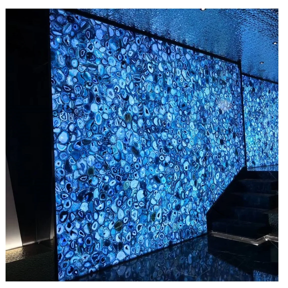 Luxury Natural Stone Blue Agate Semiprecious Gemstone Slabs Backlit ...