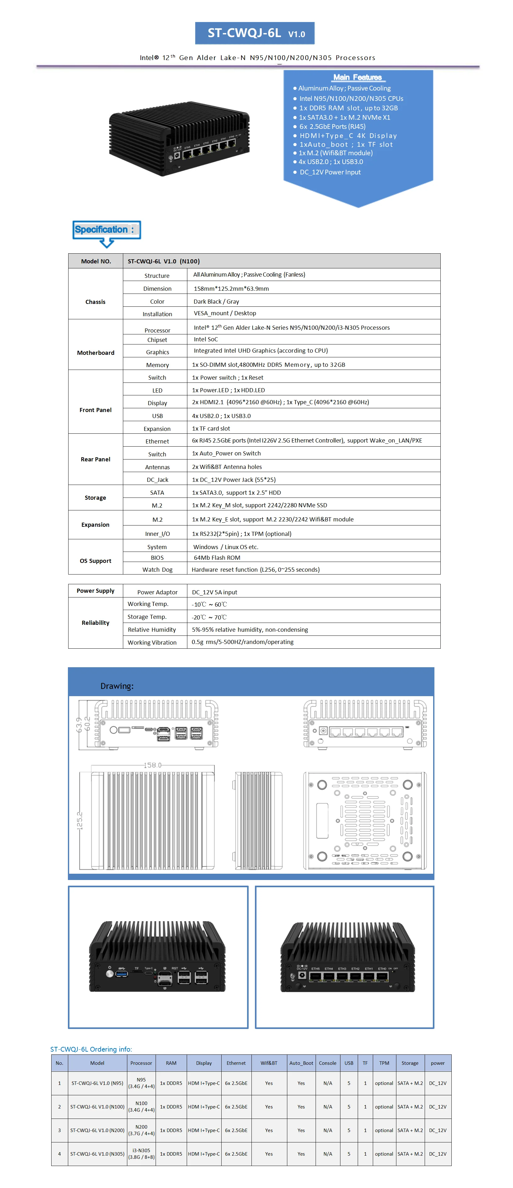 St-cwqj-6l Firewall Pc N100 2.5g Pfsense Appliance Hardware 6 Lan Port ...