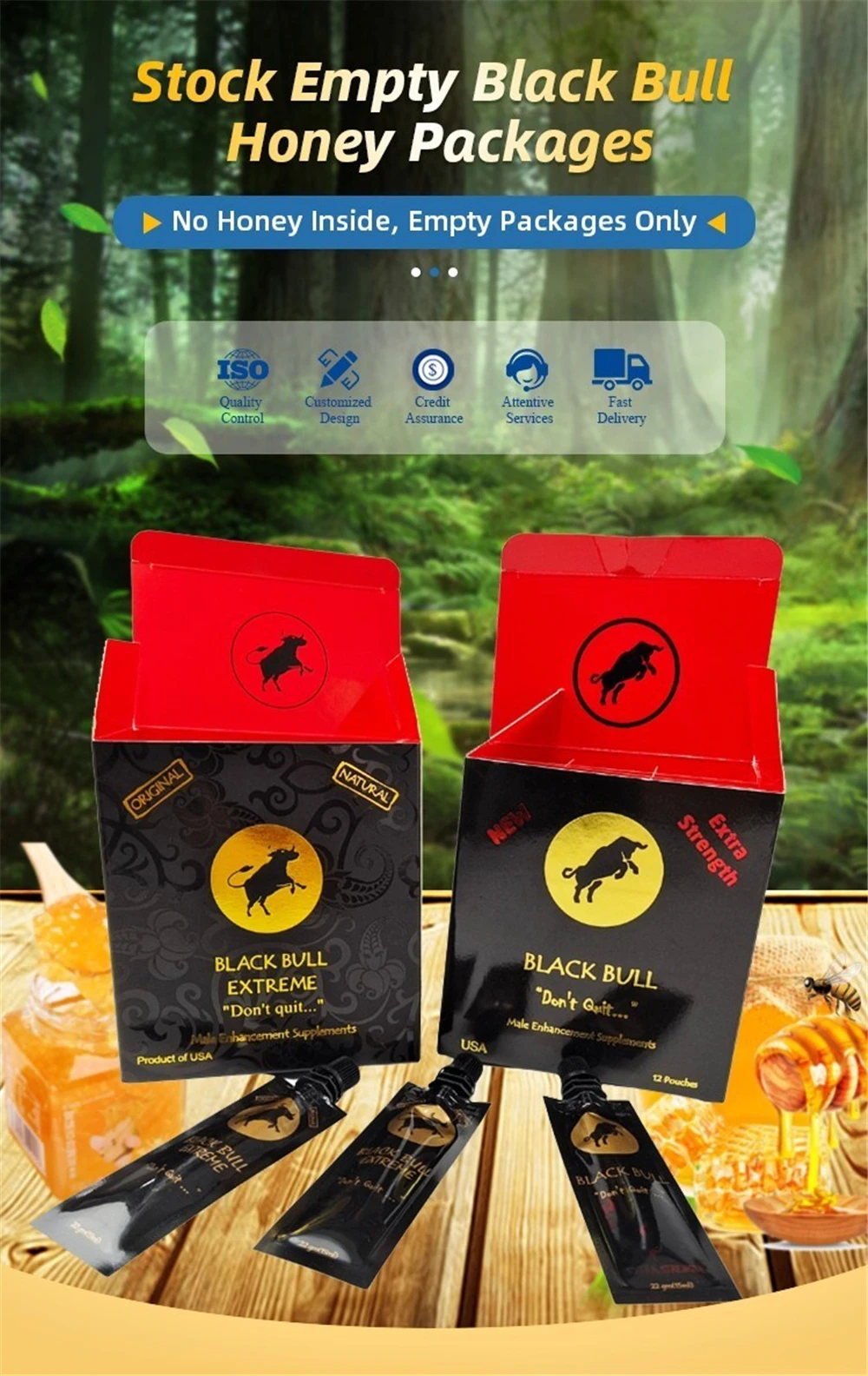 Factory Directly Sale Printed Logo Box 15ml Black Bull Extreme Honey ...