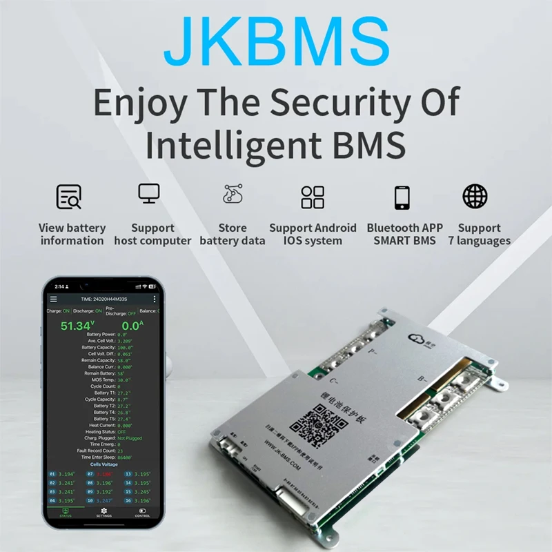 B2a8s30p Jk Active Balance Bms 8s 7s 6s 5s 4s 2a 24v 12v Bt Can Uart ...