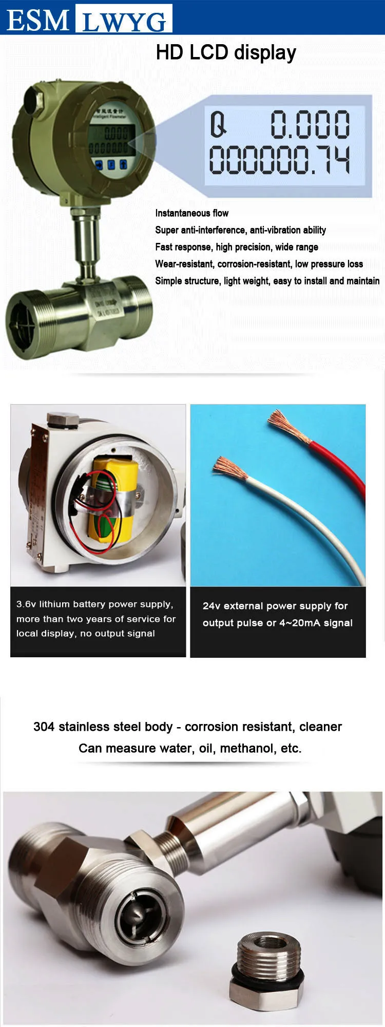 Rs485 Output Electronic Digital Turbine Water Flow Meter,Threaded,Flange,Clamp Installation ...