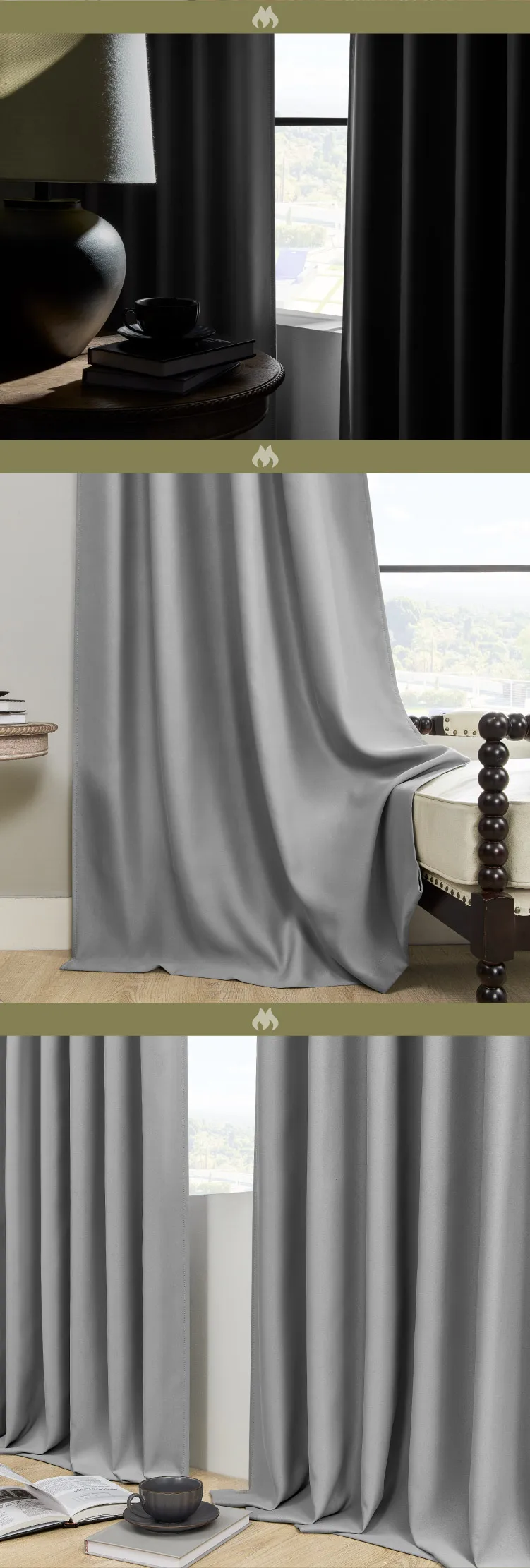 Gray Blackout Curtains & Drapes for Bedroom - Thermal & Noise Reducing