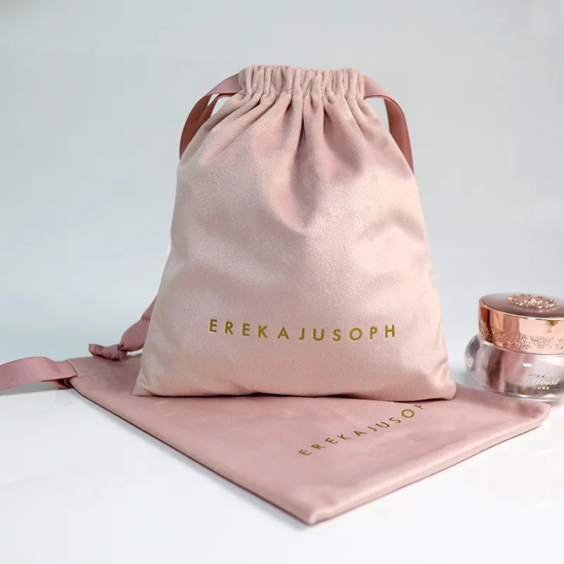 Luxury Soft Pink Velvet Pouch - Customizable Drawstring Bag