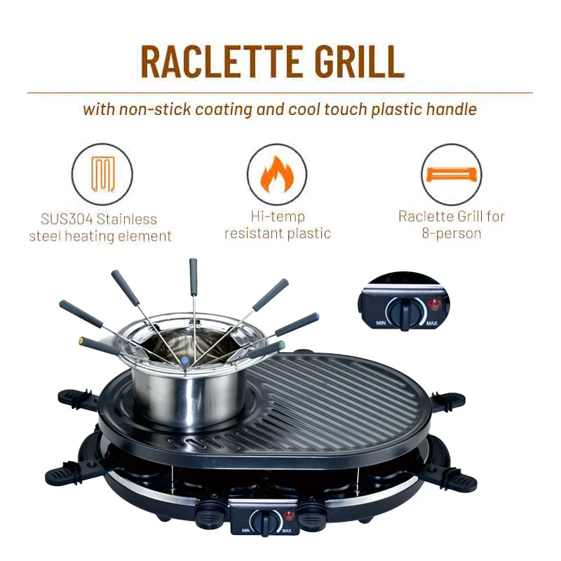 GS CB Electric Oval Grill Griddle - 3-in-1 Raclette Grill