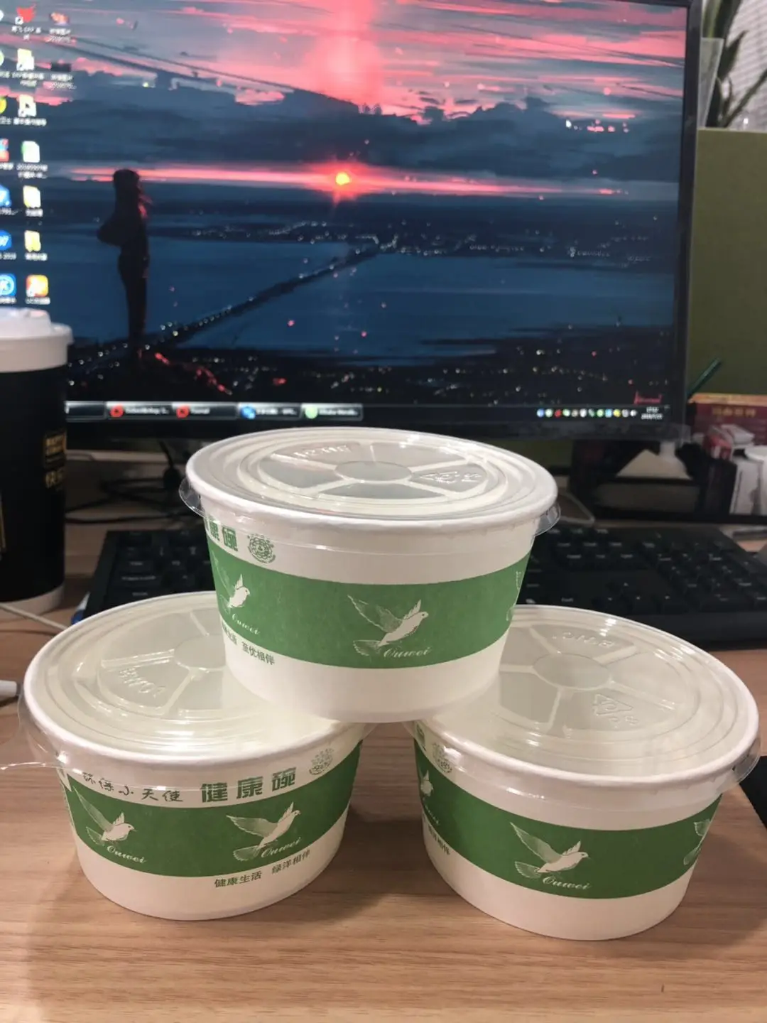 Kraft Single Paper Bowl Takeout Boxes Disposable For Salad Bamboo Pulp ...