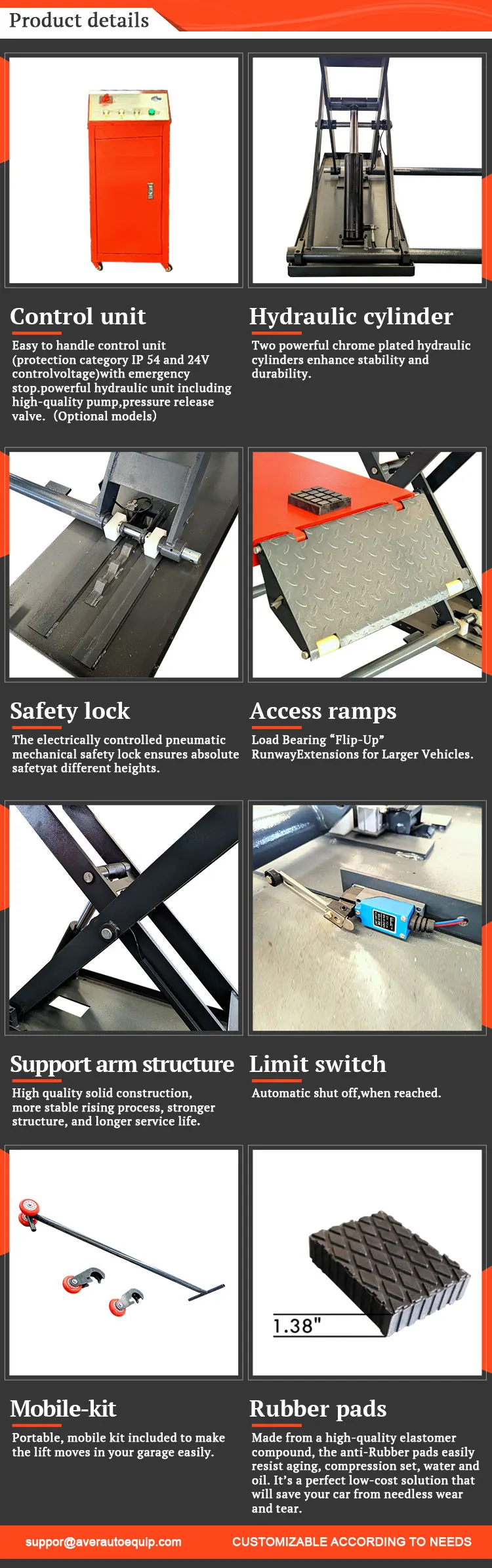 1.2m Mobile Portable Mid Rise Car Lift Garage Hydraulic Car Scissor ...