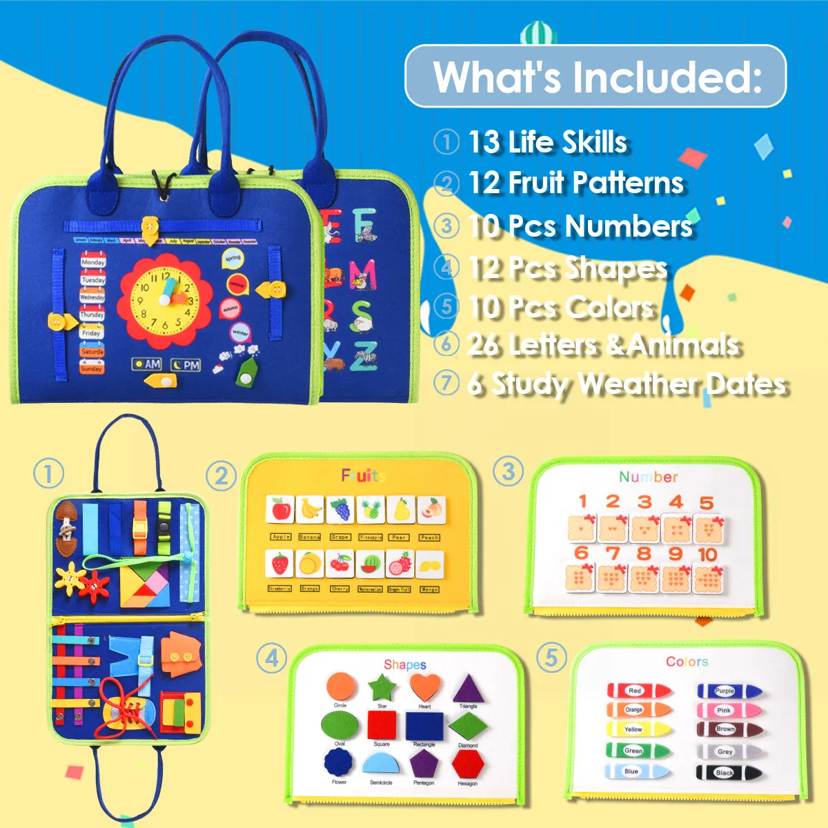 Af Kids Toys Educational Sensory Montessori Felt Busy Board For ...