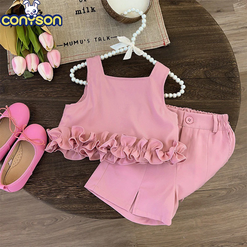Conyson Cute Summer Outfit Girl Vest Set Flower Design 2023 New ...