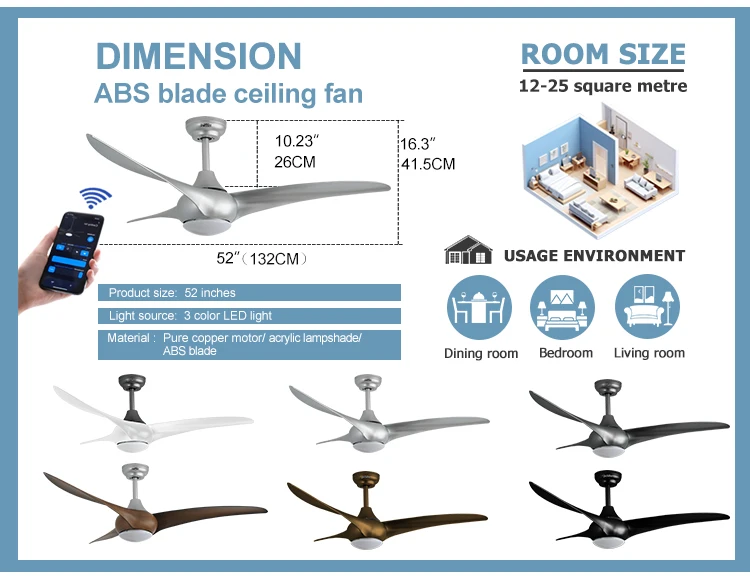 1stshine Led Ceiling Fan Residential Adjustable Wind Speed Led Lighting ...