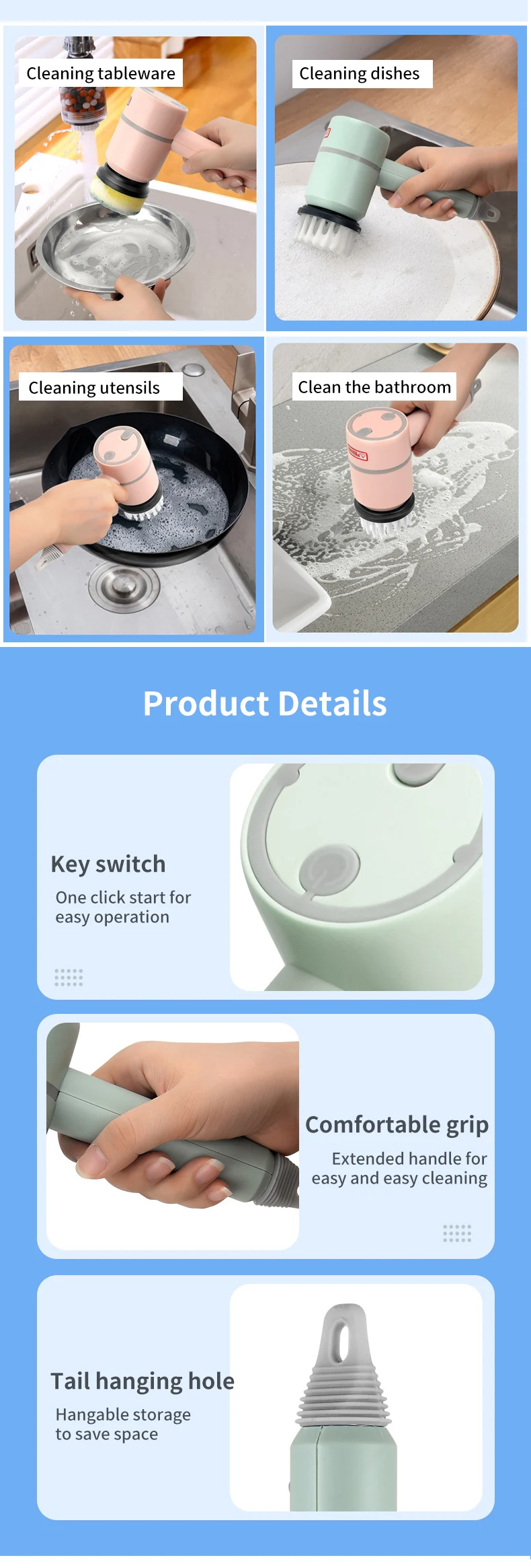 Hot Sales Kitchen Household Power Electric Spin Scrubber Cordless ...