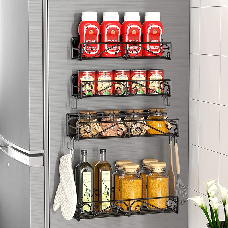 Custom Magnetic Refrigerator Side Shelf Spice Storage Rack 2 Pack ...