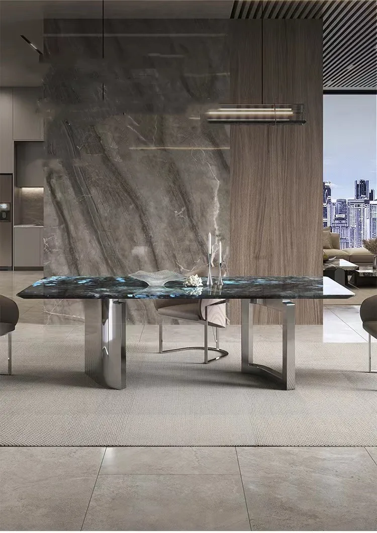 Luxury Natural Granite Dining Room Table Lemurian Labradorite Blue ...