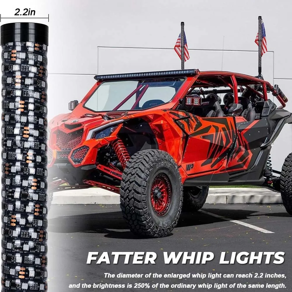 2.2inch Fat Whip Antenna Spiral Chase Offroad Warning LED