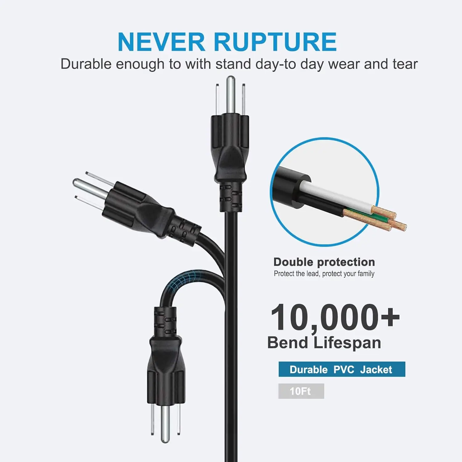 2FT Laptop AC Power Cord Universal, 3Prong Replacement Computer Power ...