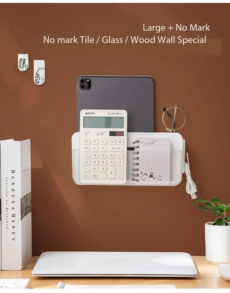 White Bedroom Wall Storage Rack Detachable Plastic Remote Control ...