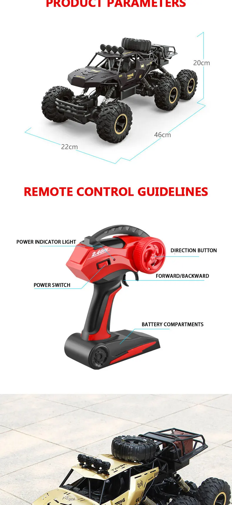 High-speed RC Car - 46cm Six Wheel off-Road Monster Truck