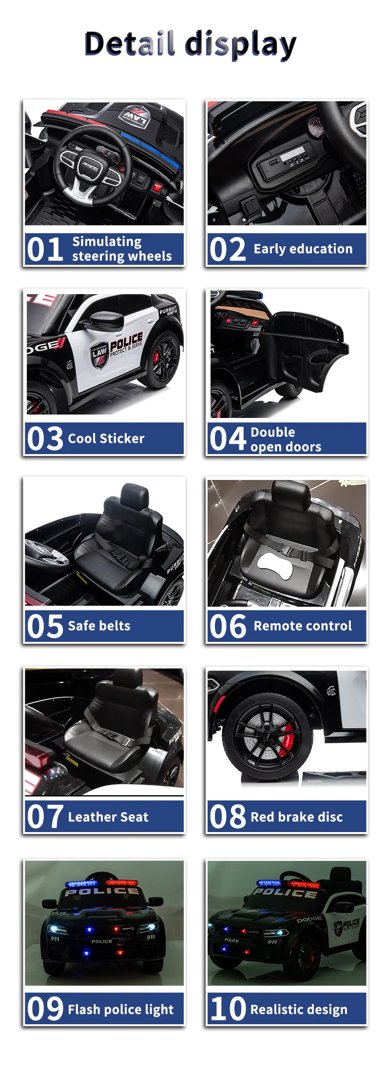 Dalisi Dodge Srt Hellcat Kids Police Car - 12V Remote Control