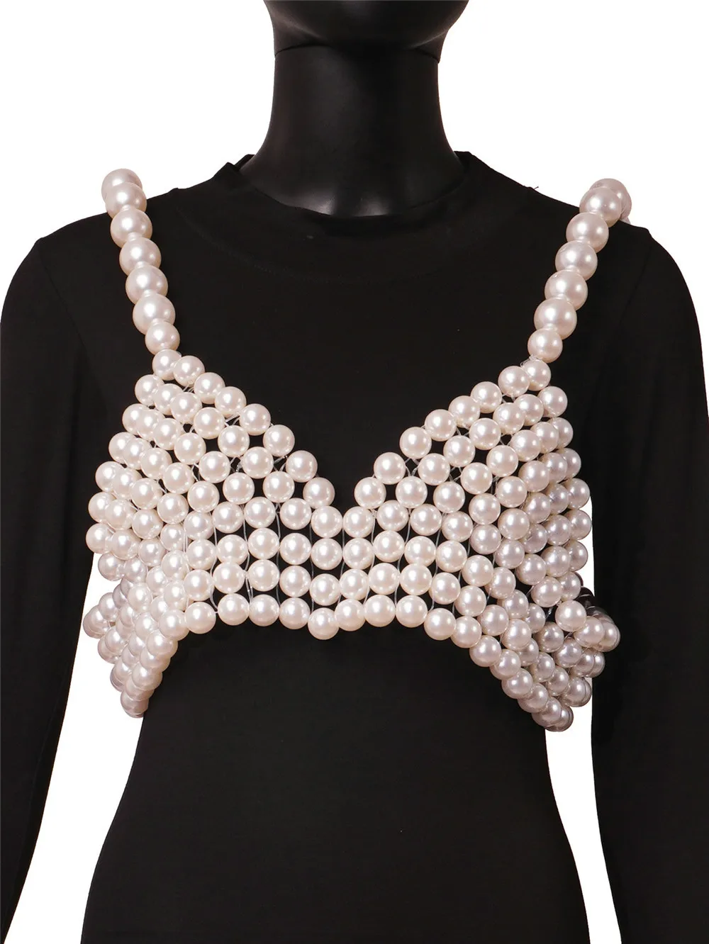 Pearls Mini Crop Top - Whole Pearl Handmade Free Size Tops