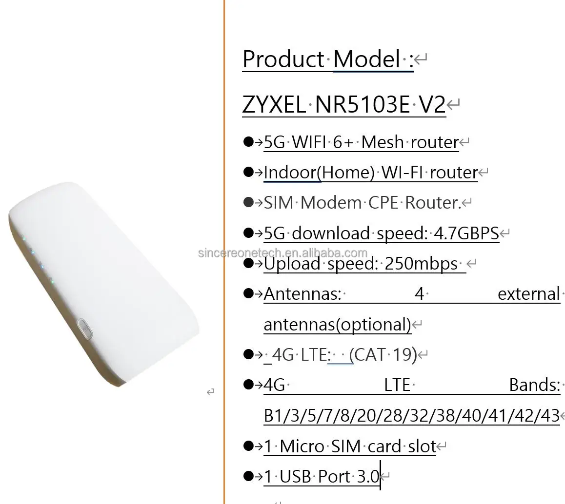 Zxyel 5G Router NR5103E V2 - 4.7GBPS Wi-Fi 6+ Mesh Router