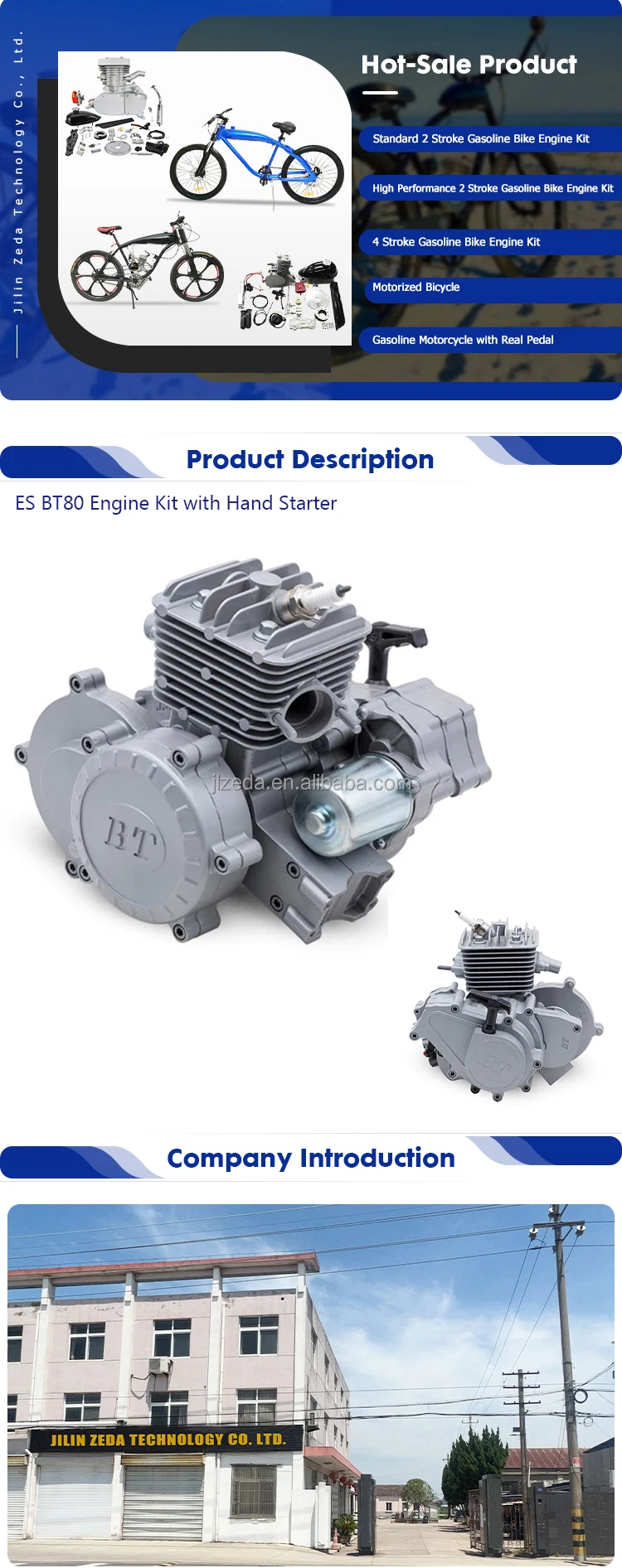 Gas Moped Motor Bicycle Electric Start BT80 2 Stroke 100cc