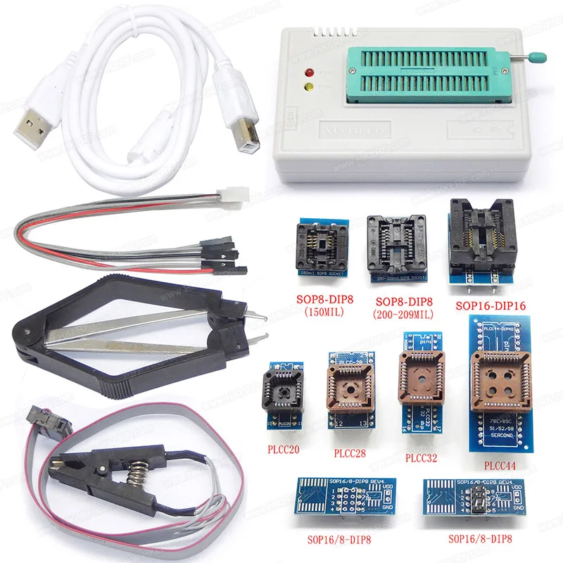 LRF Minipro TL866II PLUS Programmer EEPROM +10 Adapters Extractor Clip Support NAND Flash AVR ...