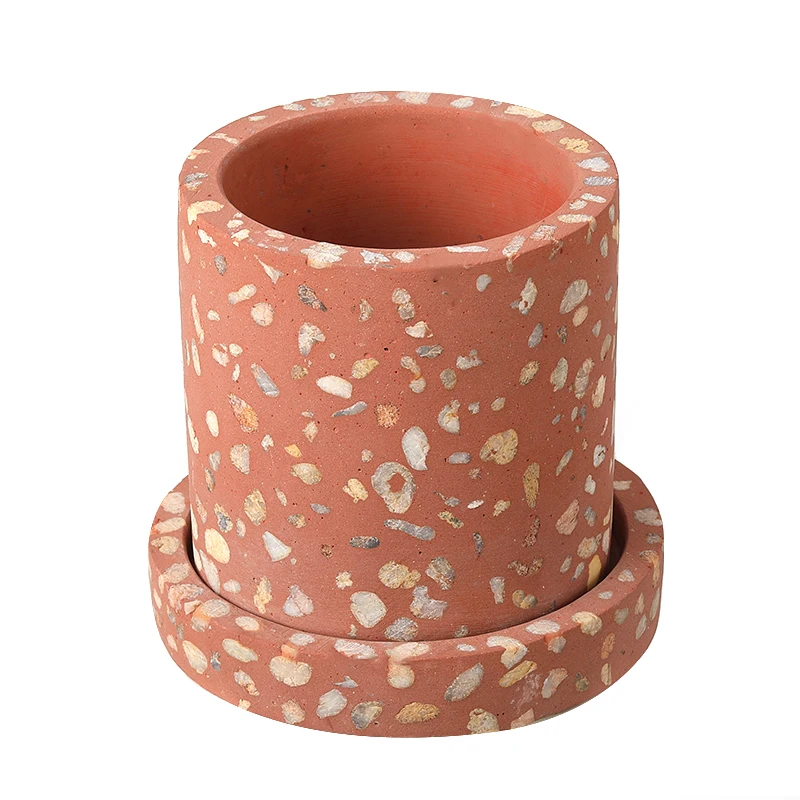 Custom Cement Flower Pot Home Decor Garden Use Round Terrazzo Style ...