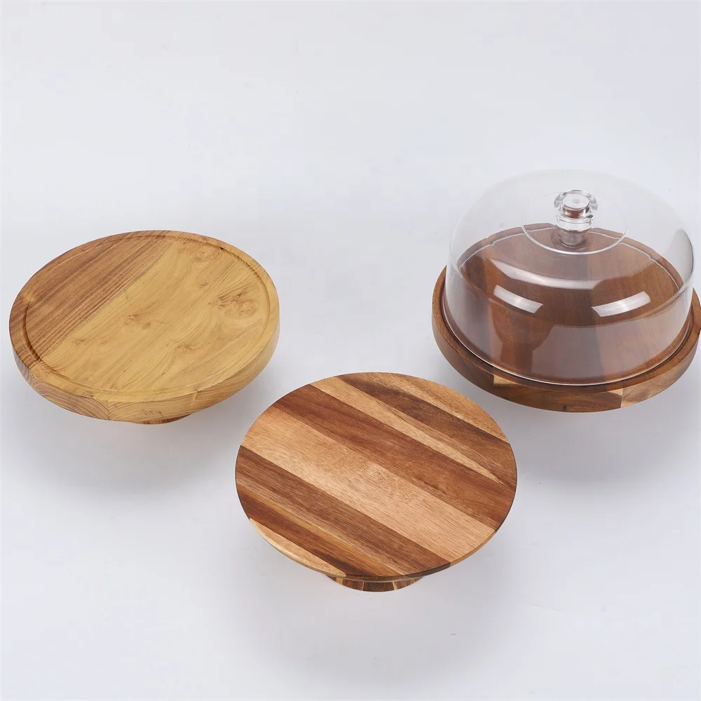 Extra Large Cake Platter Acacia Wood Cake Stand With Clear Acrylic Dome ...