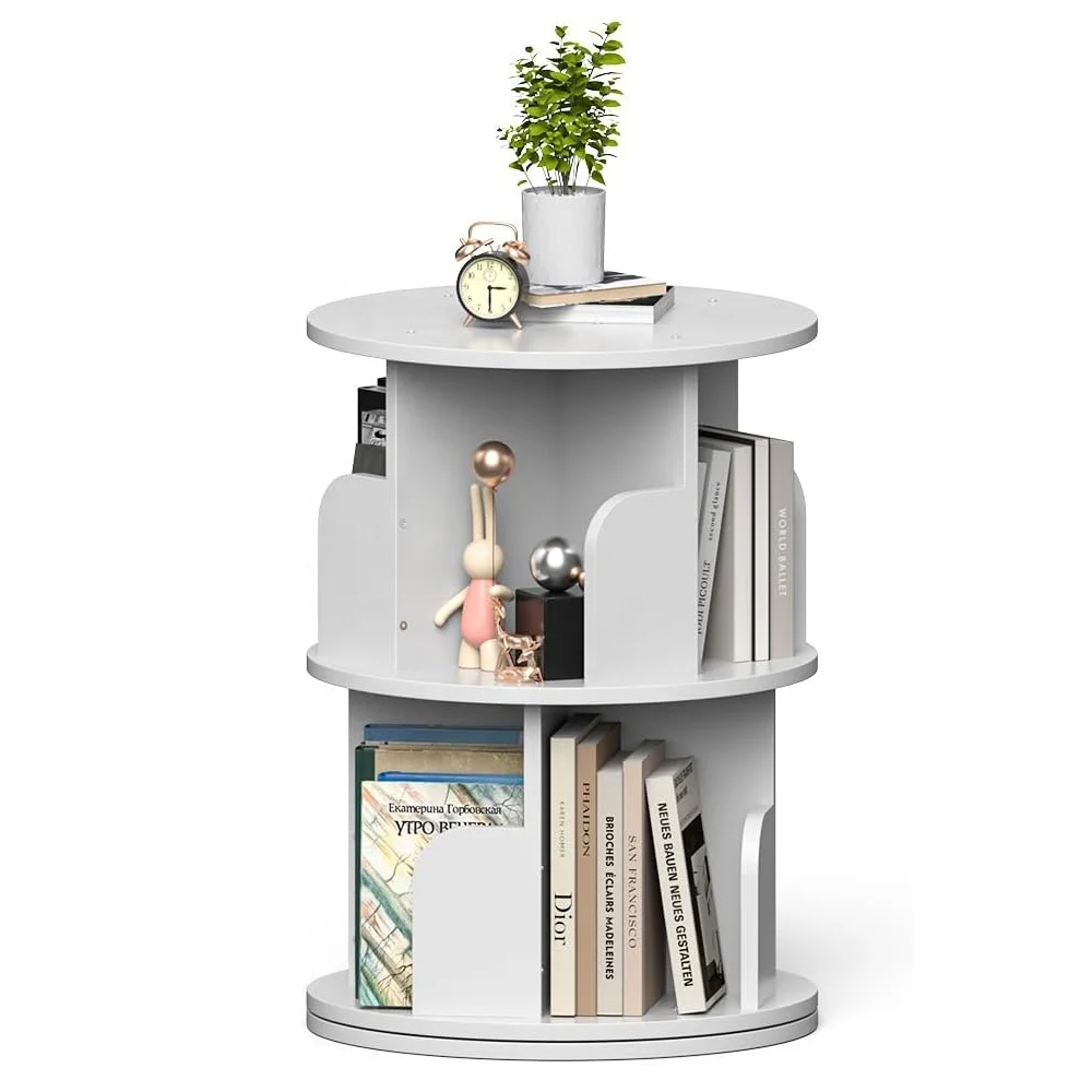 2Tier Revolving Bookcase,Small Rotating Bookshelf 360 Display Round ...