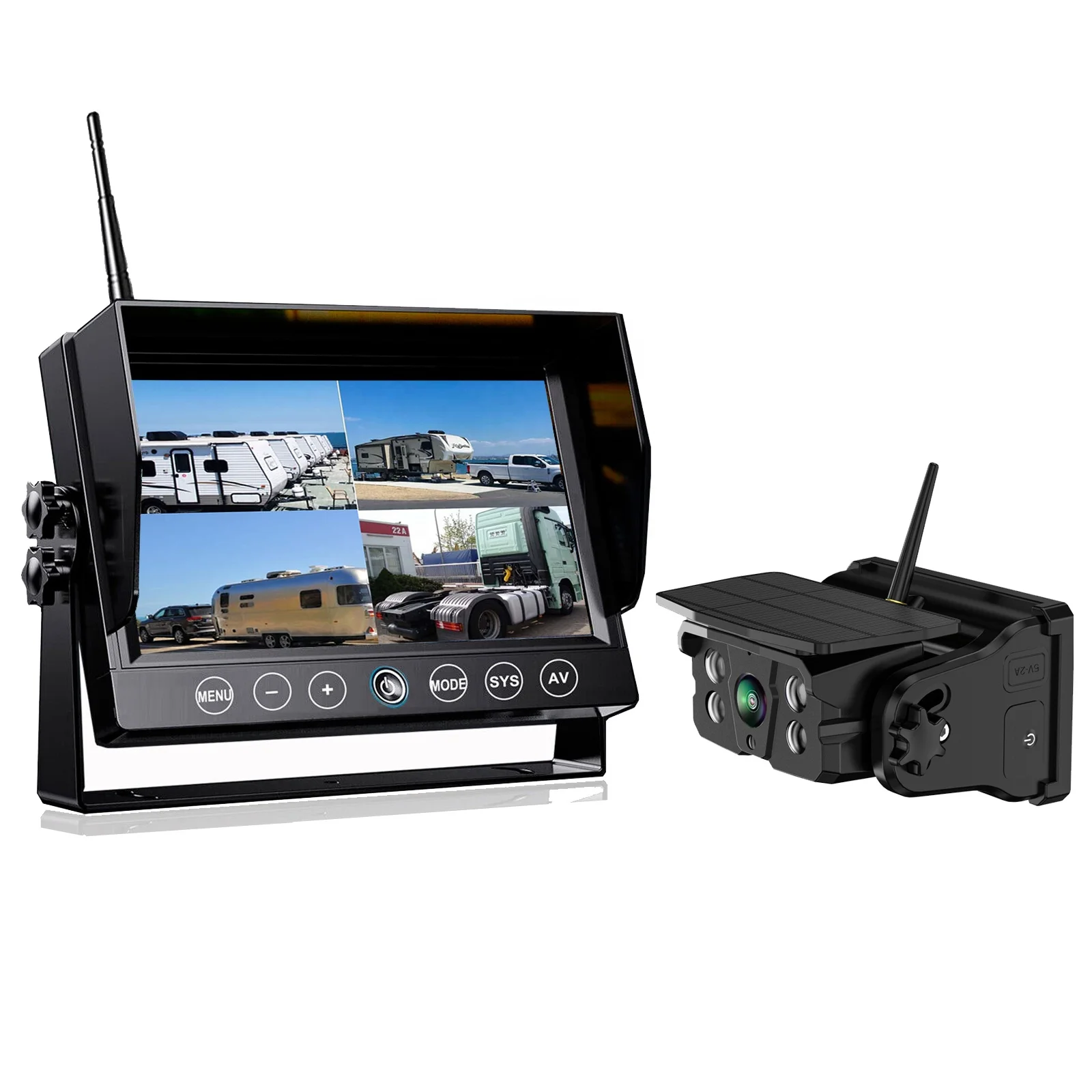 Iposter 7" Dvr Quad Monitor Wireless 1080p Rechargeable Battery Solar ...