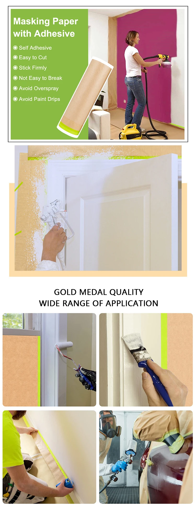 Anti Hot-sale Pre-taped Kraft Paper for Car Painting Automotive Kraft ...