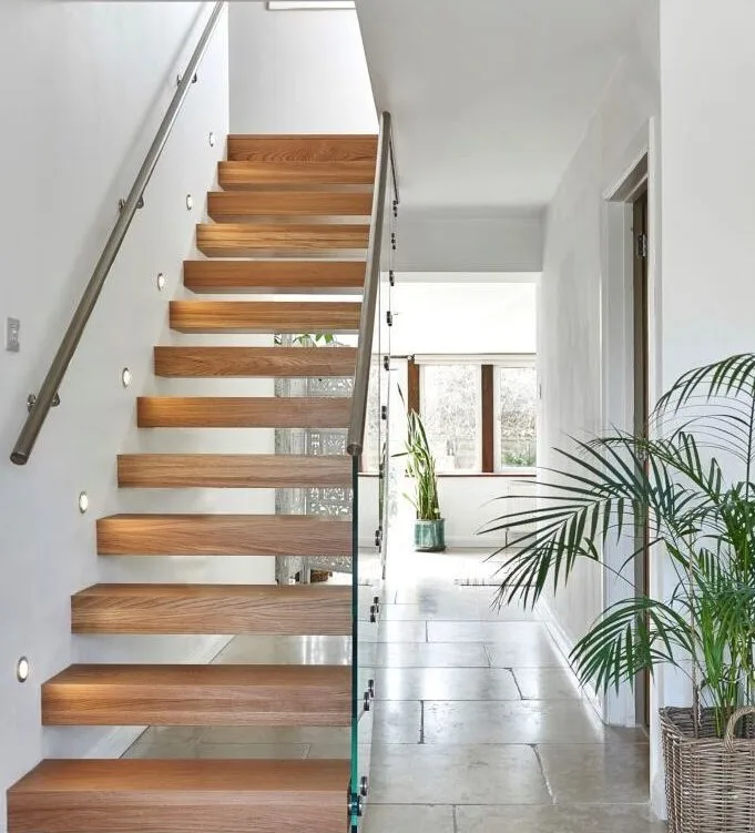 Modern Wooden Staircase Floating Straight Stairs Customized Interior ...