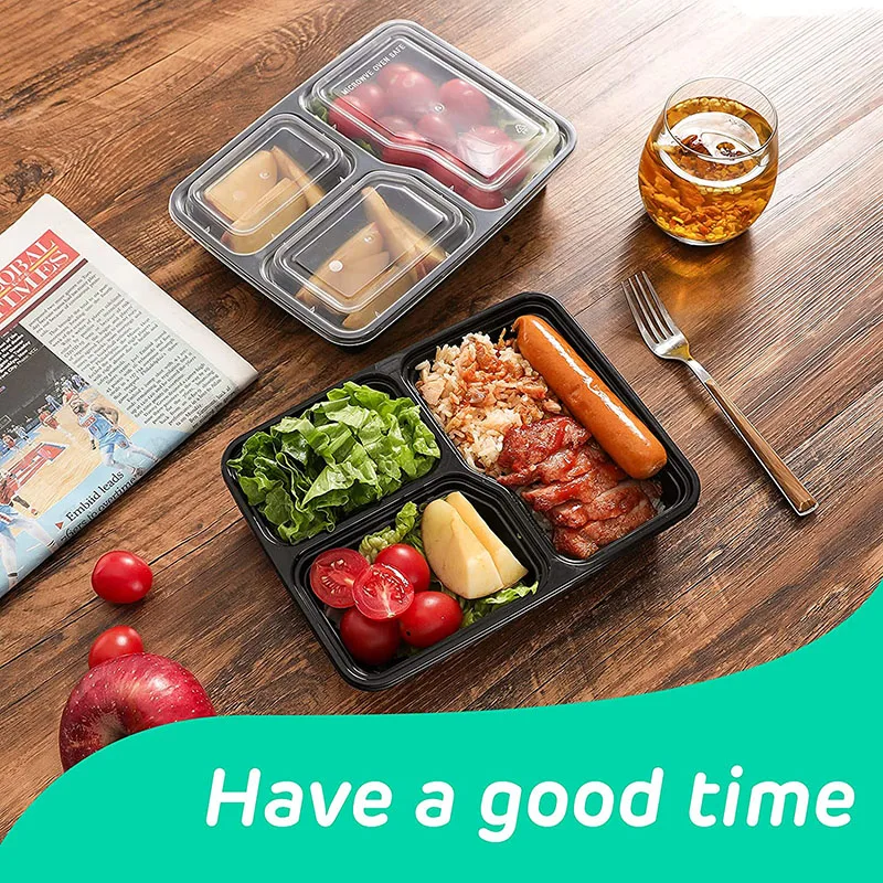 Microwave Safe Disposable 3-Compartment Food Containers with Clear Lid ...