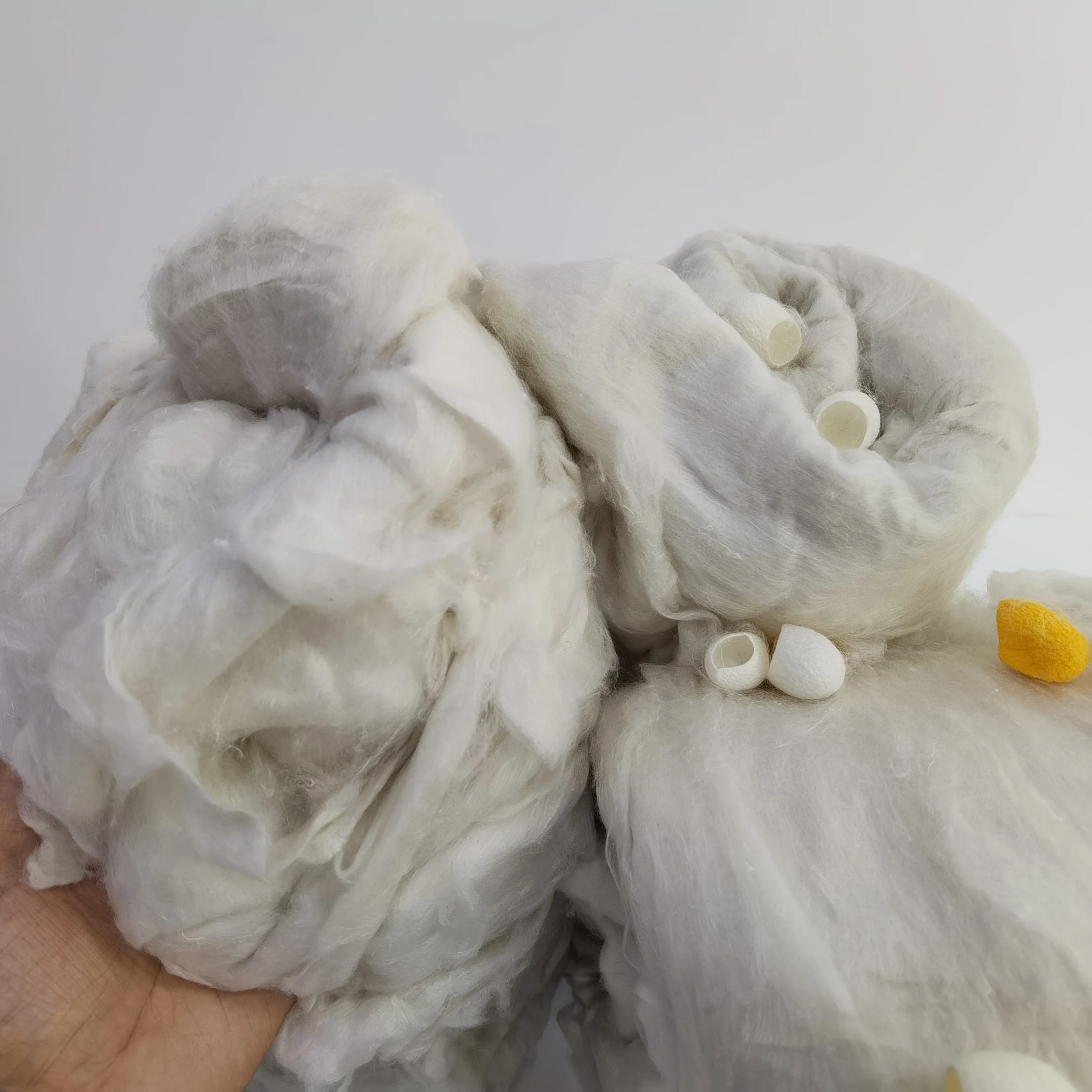 Bleached White 100% Short Pure Silk Fiber Spinning Silk Staple Fiber ...