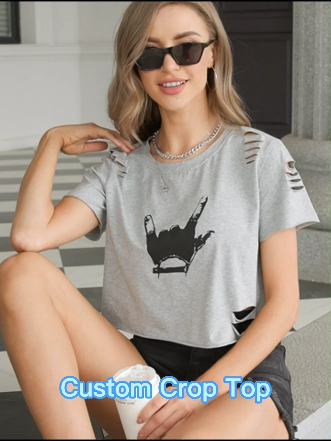 Casual Solid Color Crop Tops Plain Black T Shirts Wholesale Custom Cropped Tee Shirt Womens ...